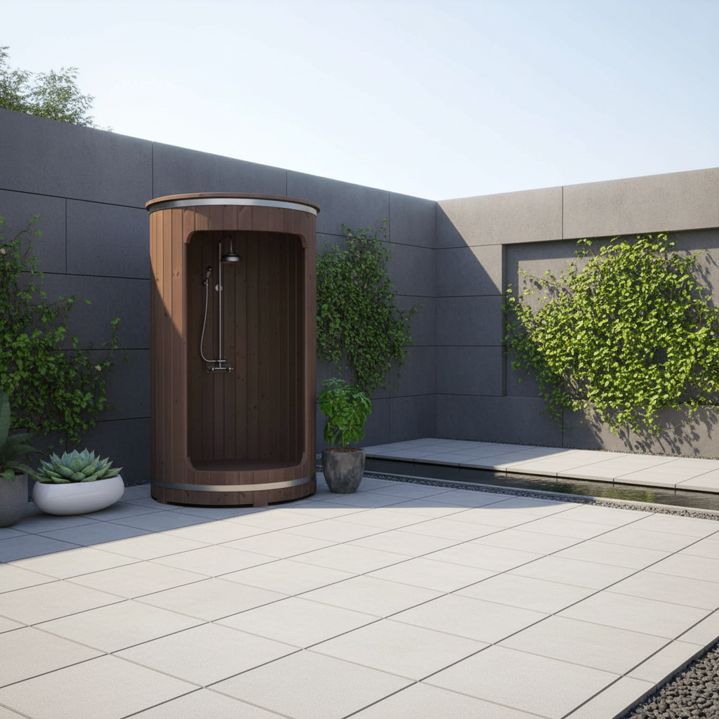 Embawood Barrel Shower (thermo wood) - Better Living Outdoors